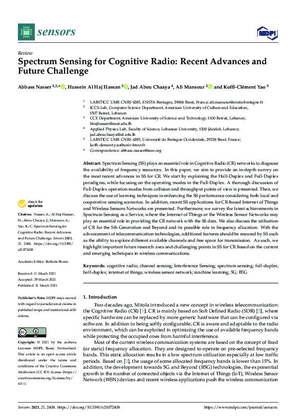 (PDF) Spectrum Sensing for Cognitive Radio: Recent Advances and Future Challenge