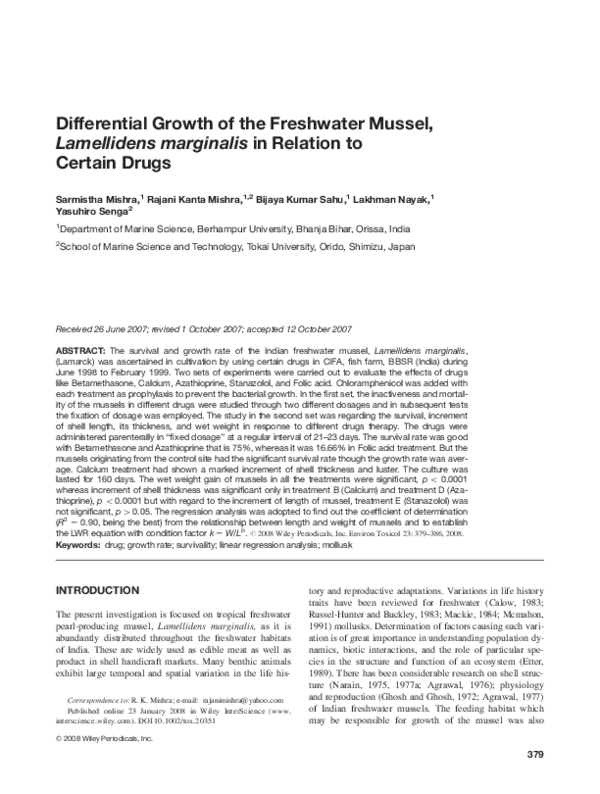 (PDF) Differential growth of the freshwater mussel,Lamellidens ...