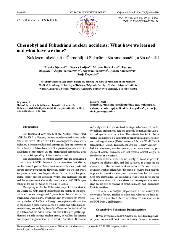 (PDF) Chernobyl and Fukushima nuclear accidents: What have we learned ...