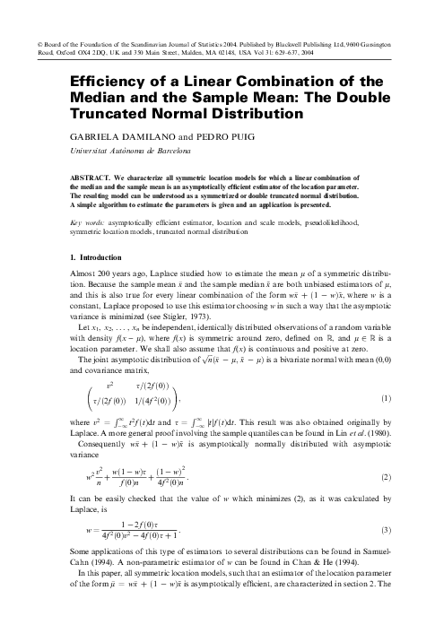 (PDF) Efficiency of a Linear Combination of the Median and the Sample ...