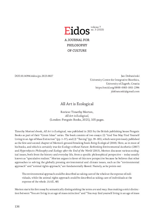 (PDF) BOOK REVIEW: "Timothy Morton: All Art is Ecological"