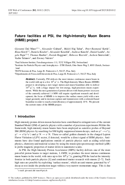 (PDF) Future facilities at PSI, the High-Intensity Muon Beams (HIMB ...