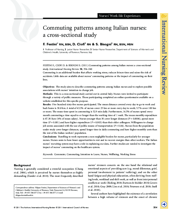 (PDF) Commuting patterns among Italian nurses: a cross-sectional study