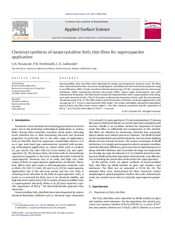 (PDF) Chemical synthesis of nanocrystalline SnO2 thin films for supercapacitor application