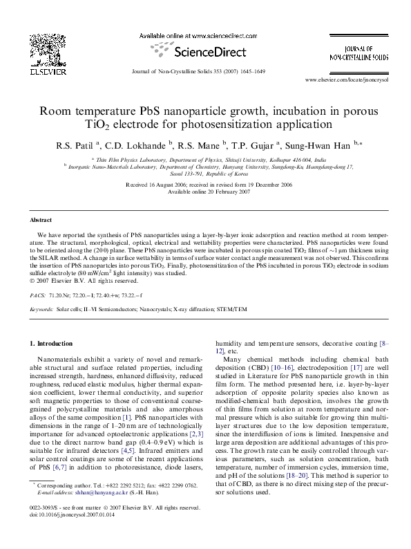 (PDF) Room temperature PbS nanoparticle growth, incubation in porous ...