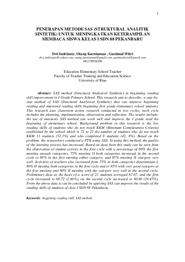 (PDF) Penerapan Metode Sas (Struktural Analitik Sintetik) untuk ...