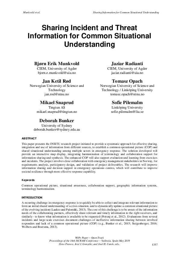(PDF) Sharing Incident and Threat Information for Common Situational ...