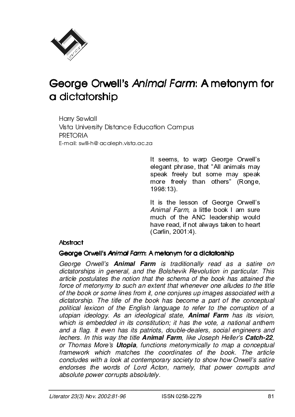 (PDF) George Orwell's Animal Farm : A metonym for a dictatorship
