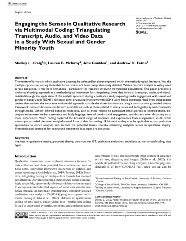 (PDF) Engaging the Senses in Qualitative Research via Multimodal Coding ... (PDF) Engaging the Senses in Qualitative Research via Multimodal Coding ...