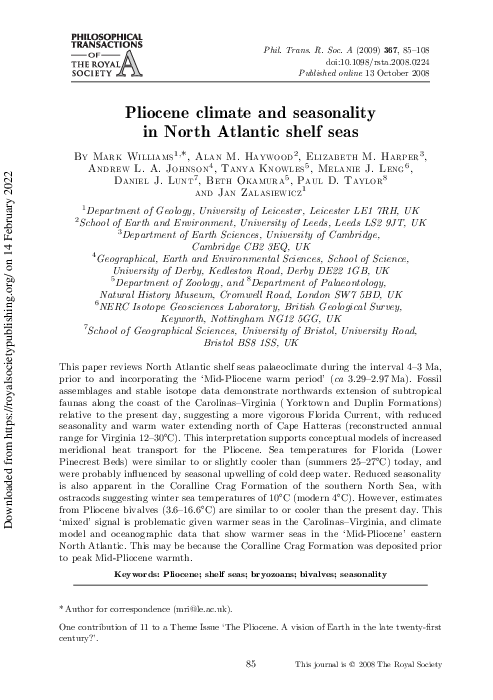 (PDF) Pliocene climate and seasonality in North Atlantic shelf seas
