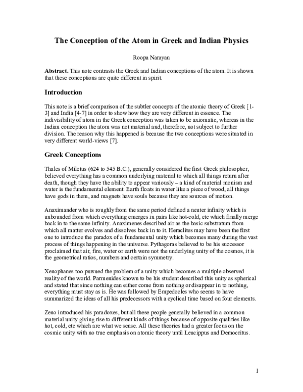 (PDF) The Conception of the Atom in Greek and Indian Physics