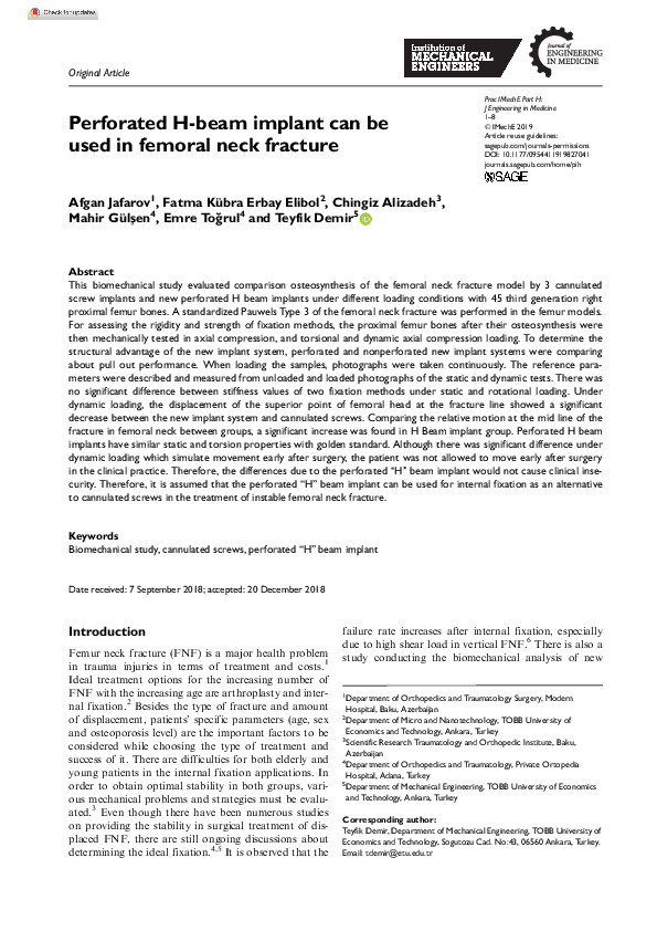 (PDF) Perforated H-beam for Femoral Neck Fractures