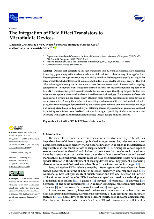 (PDF) The Integration of Field Effect Transistors to Microfluidic Devices
