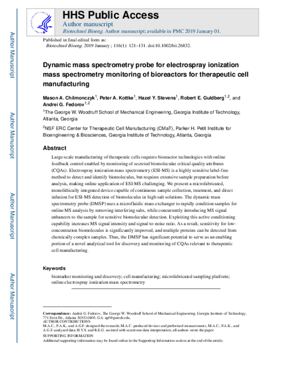 (PDF) Dynamic mass spectrometry probe for electrospray ionization mass ...