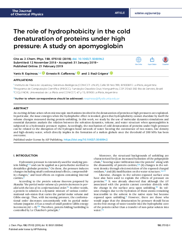 (PDF) The role of hydrophobicity in the cold denaturation of proteins ...