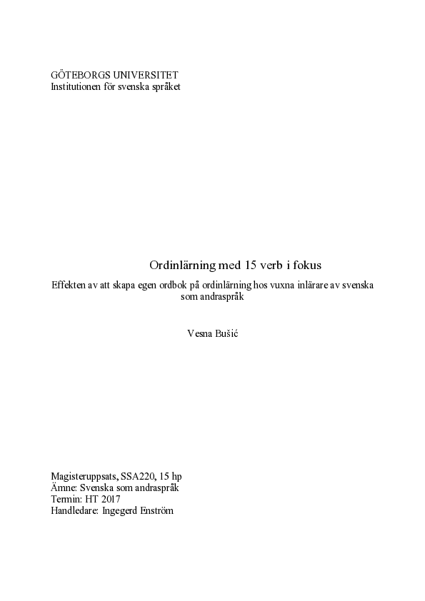 (PDF) Ordinlärning med 15 verb i fokus. Effekten av att skapa egen ...