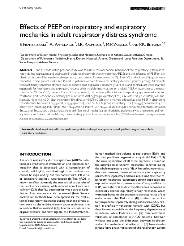 (PDF) Effects of PEEP on inspiratory and expiratory mechanics in adult ...