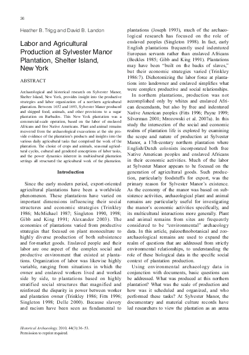 (PDF) Labor and Agricultural Production at Sylvester Manor Plantation ...