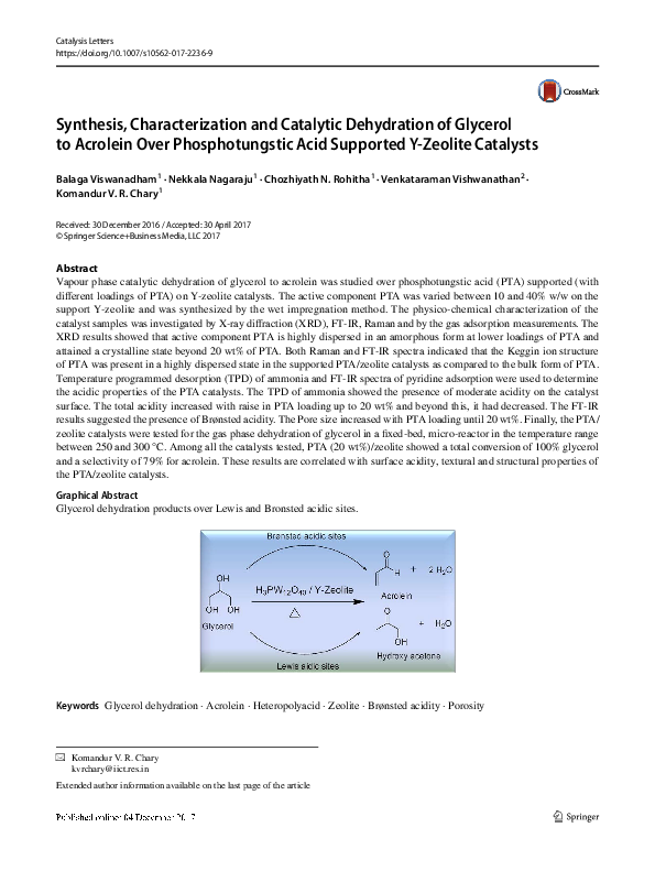 (PDF) Synthesis, Characterization and Catalytic Dehydration of Glycerol ...