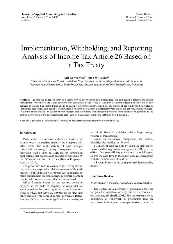 (PDF) Implementation, Withholding, and Reporting Analysis of Income Tax ...