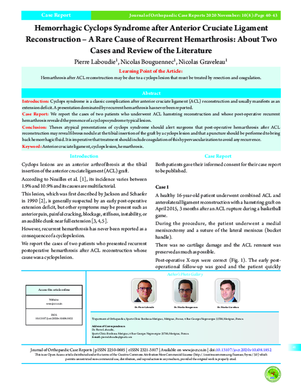 (PDF) Hemorrhagic Cyclops Syndrome after Anterior Cruciate Ligament ...