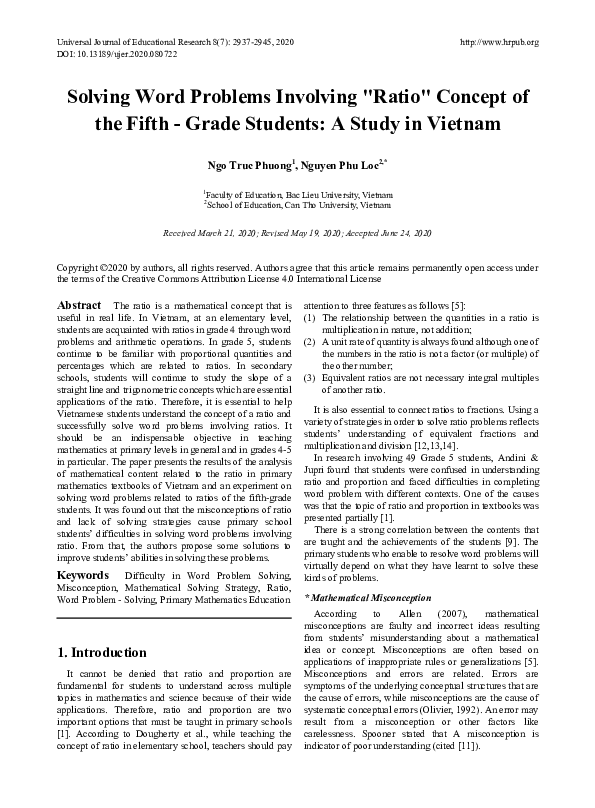 (PDF) Solving Word Problems Involving "Ratio" Concept of the Fifth - Grade Students: A Study in ...