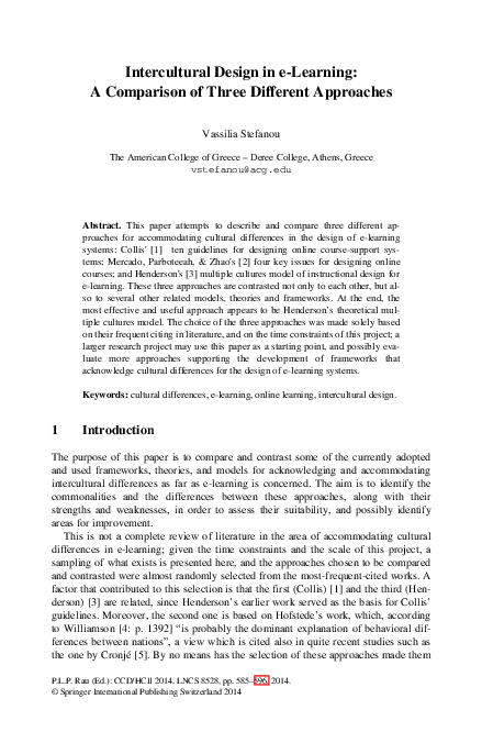 (PDF) Intercultural Design in e-Learning: A Comparison of Three Different Approaches