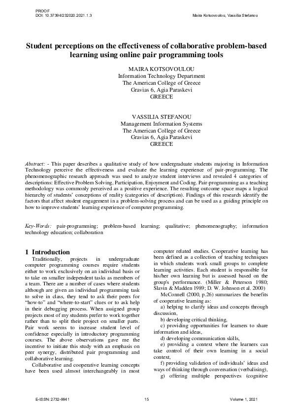(PDF) Student Perceptions on the Effectiveness of Collaborative Problem-based Learning Using ...