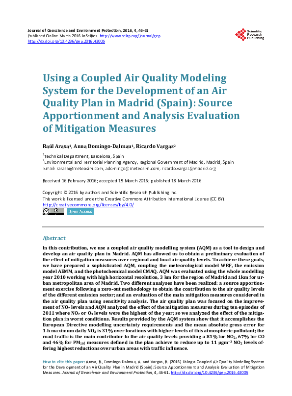 (PDF) Using a Coupled Air Quality Modeling System for the Development ...
