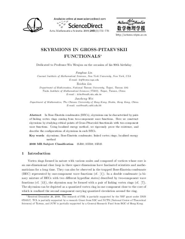 (PDF) Skyrmions in Gross-Pitaevskii | Fanghua Lin - Academia.edu