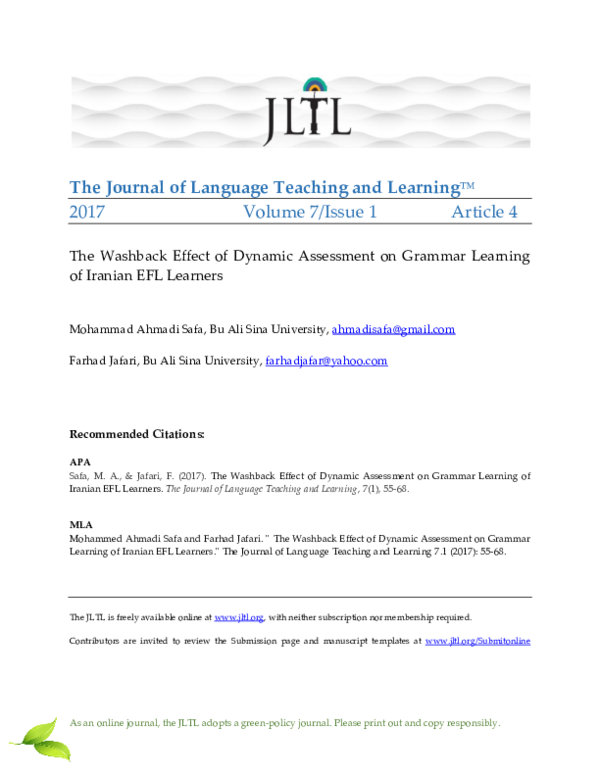 (PDF) The Washback Effect of Dynamic Assessment on Grammar Learning of ...