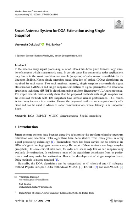 (PDF) Smart Antenna System for DOA Estimation using Single Snapshot