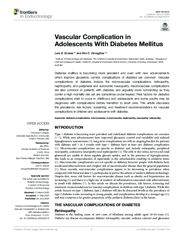 (PDF) Vascular Complication in Adolescents With Diabetes Mellitus
