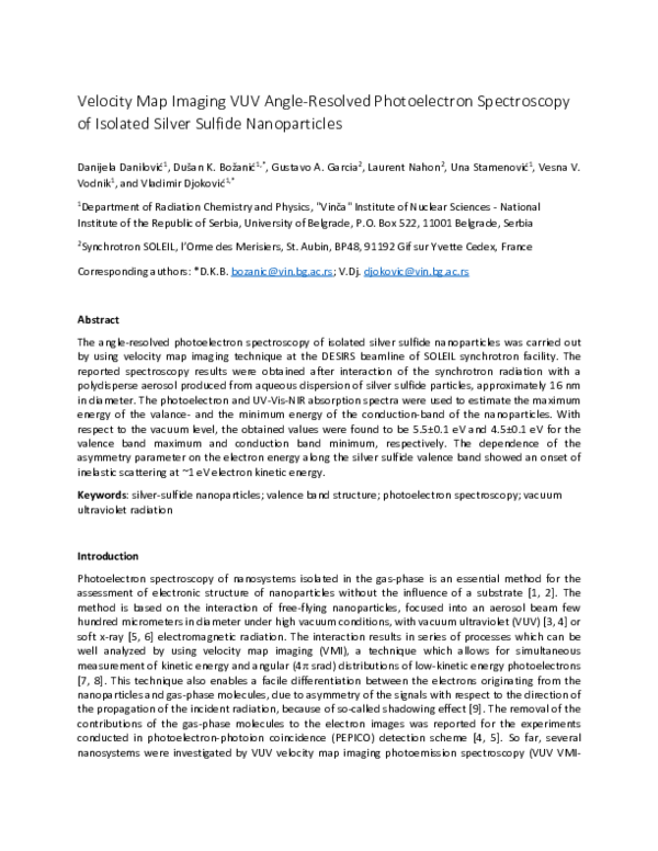 (PDF) VUV Photoelectron Spectroscopy of Ag2S Nanoparticles