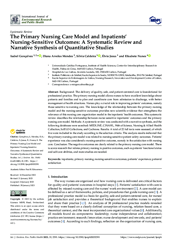 (PDF) The Primary Nursing Care Model and Inpatients’ Nursing-Sensitive ...