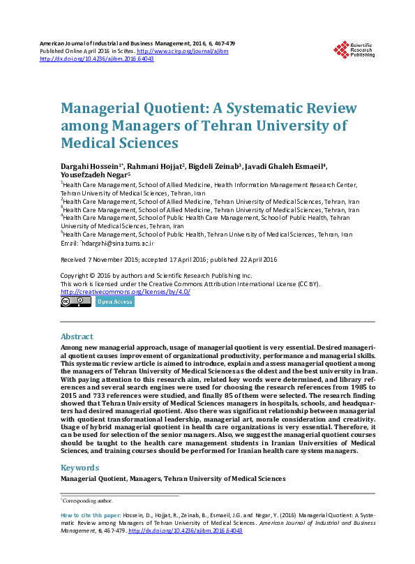 (PDF) Managerial Quotient: A Systematic Review among Managers of Tehran ...