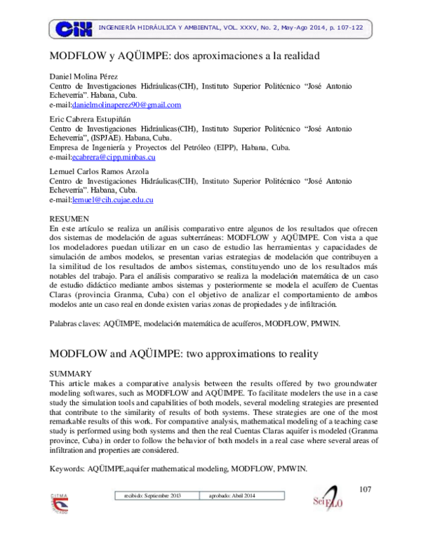 (PDF) MODFLOW y AQÜIMPE: dos aproximaciones a la realidad