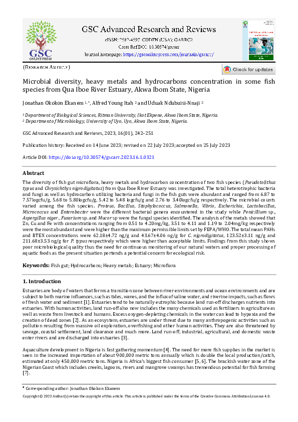 (PDF) Microbial diversity, heavy metals and hydrocarbons concentration ...