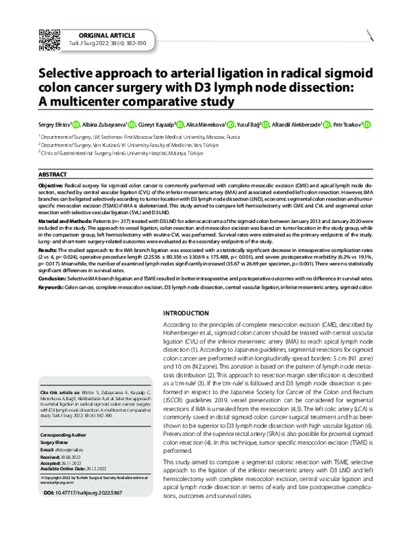 (PDF) Selective approach to arterial ligation in radical sigmoid colon ...