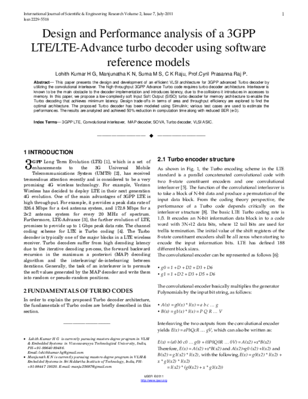 Pdf Design And Performance Analysis Of A 3gpp Lte Lte Advance Turbo