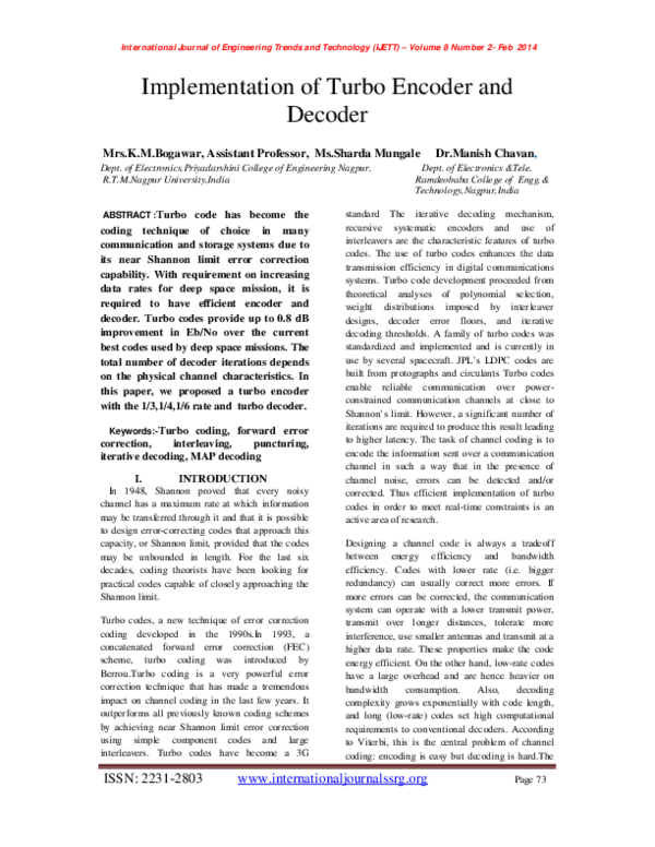Pdf Implementation Of Turbo Encoder And Decoder