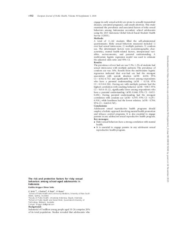 (PDF) The risk and protective factors for risky sexual behaviors among school-aged adolescents ...