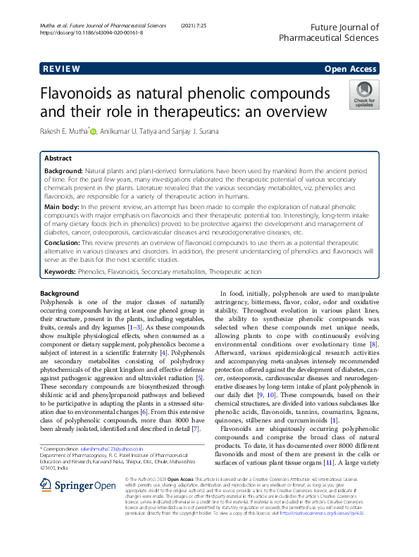 (PDF) Flavonoids as natural phenolic compounds and their role in therapeutics: an overview