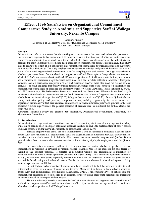 (PDF) Effect of Job Satisfaction on Organizational Commitment: Comparative Study on Academic and ...