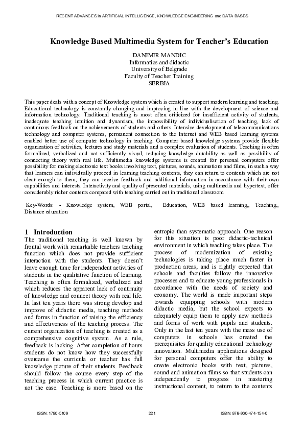 (PDF) Knowledge based multimedia system for teacher's education