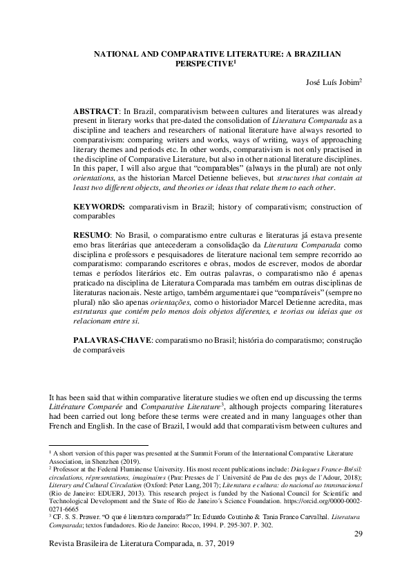 (PDF) National and Comparative Literature: A Brazilian Perspective