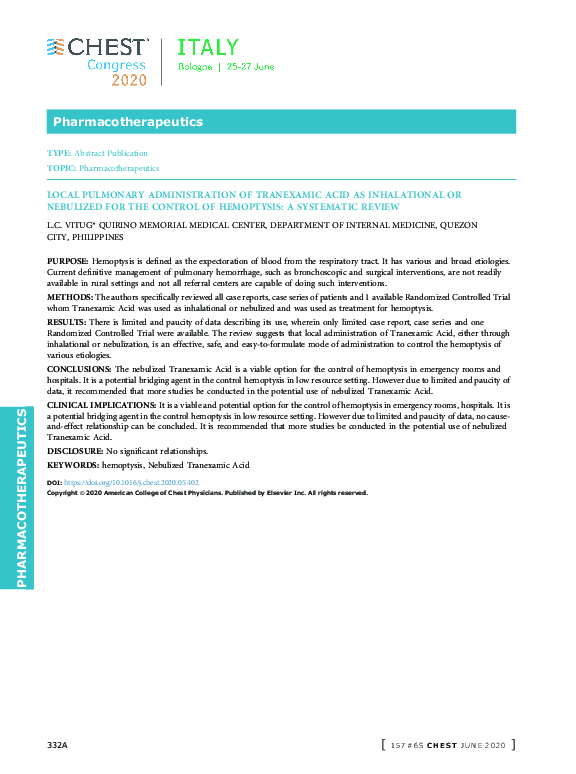 (PDF) Local Pulmonary Administration of Tranexamic Acid as Inhalational ...
