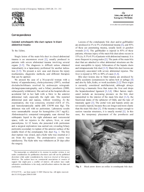 (PDF) Isolated extrahepatic bile duct rupture in blunt abdominal trauma