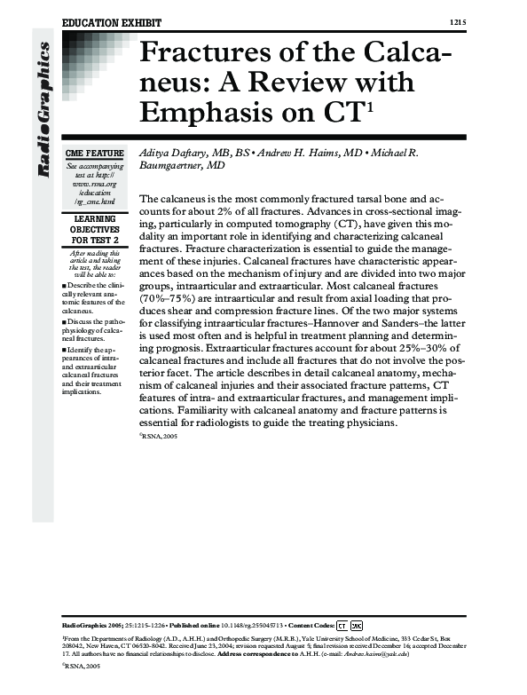 (PDF) Fractures of the Calcaneus: A Review with Emphasis on CT