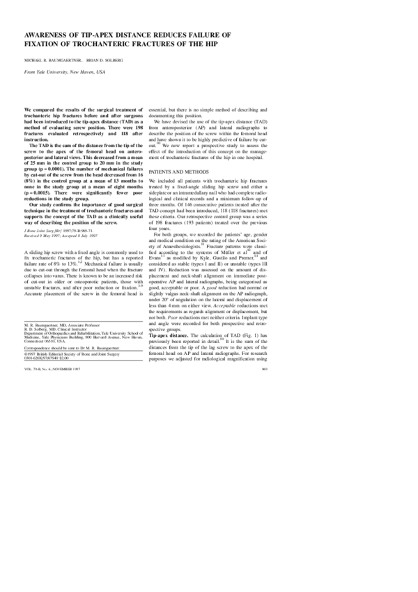 (PDF) Awareness of tip-apex distance reduces failure of fixation of ...